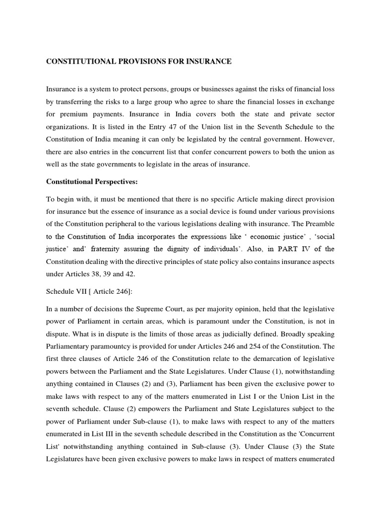 Constitutional Prespective of Insurance Law | PDF | Insurance ...