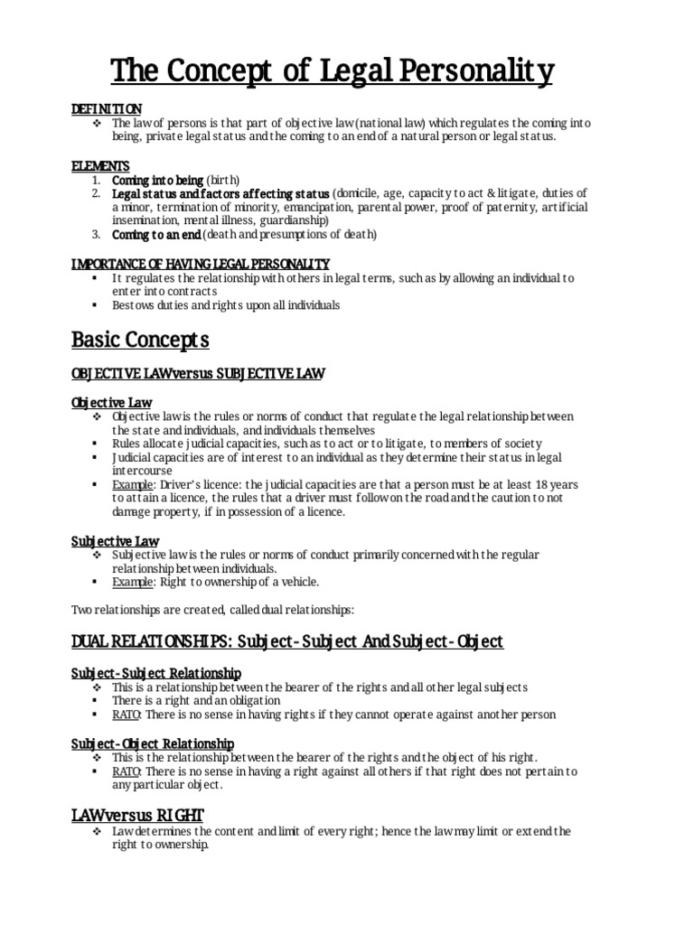 Chapter 01 - Concept of Legal Personality | PDF