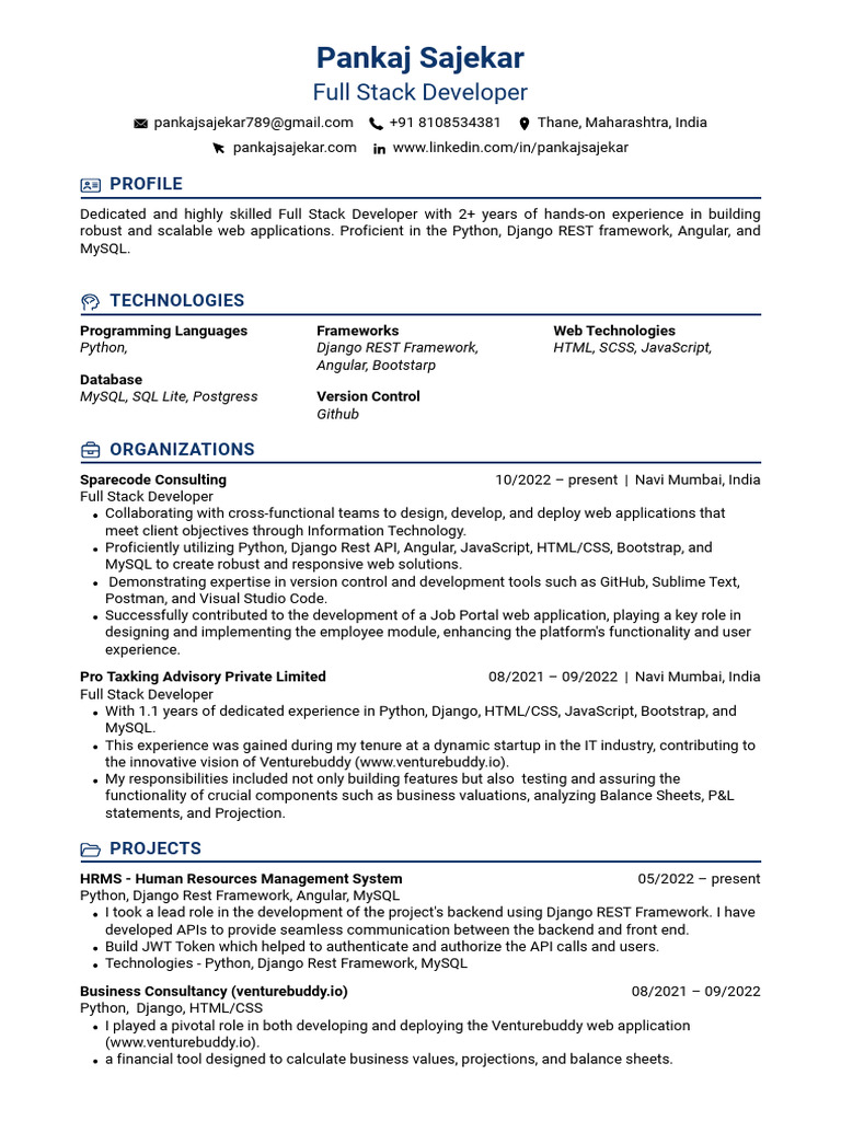 Pankaj Full-Stack-Developer Resume | PDF | Bootstrap (Front End Framework) | My Sql