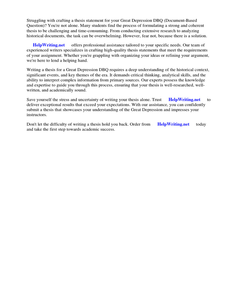 Great Depression DBQ Thesis | PDF | Great Depression | Wall Street ...