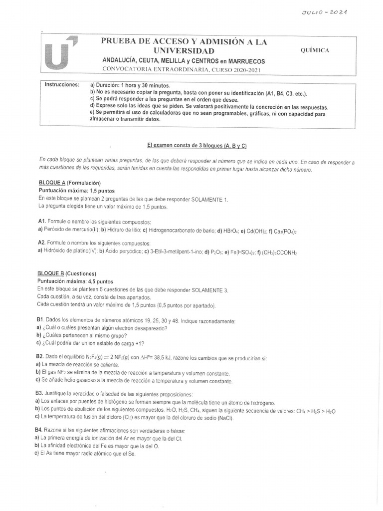 Quim 2021 Julio | PDF