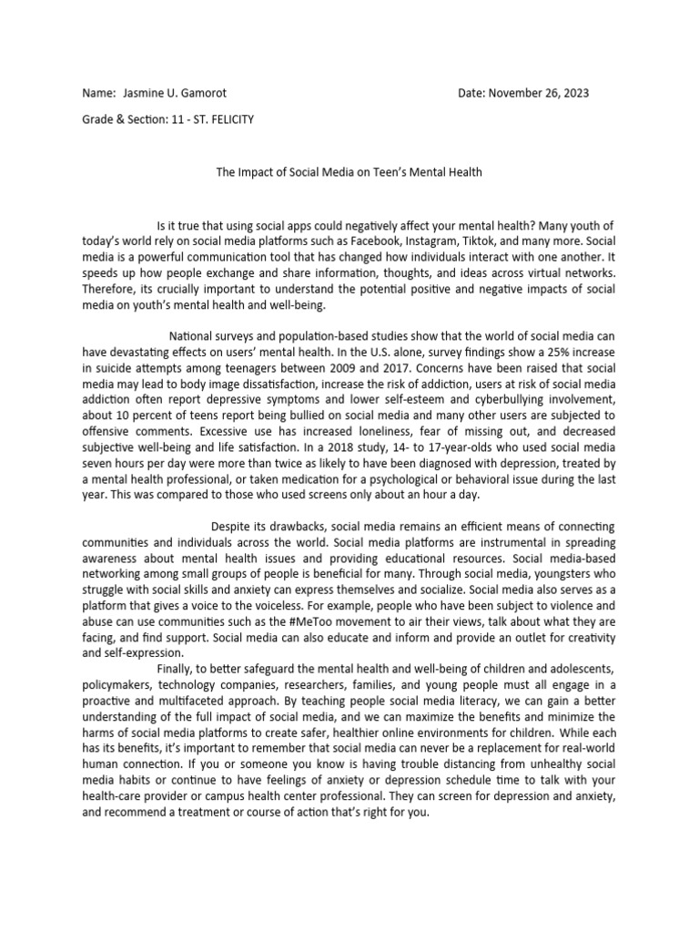 The Impact of Social Media On Mental Health | PDF | Social Media ...