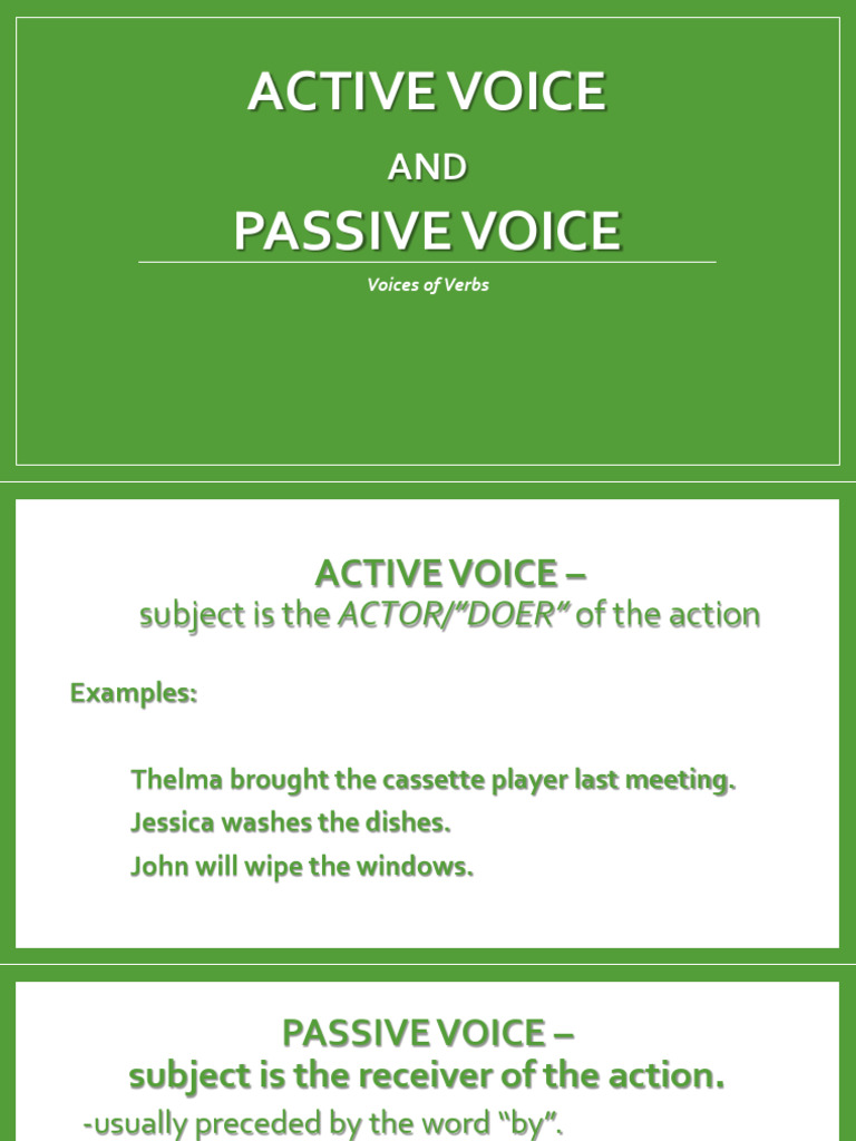 Active and Passive Voice | PDF | Perfect (Grammar) | Subject (Grammar)