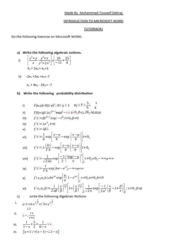 Microsoft Word Math Exercises | PDF