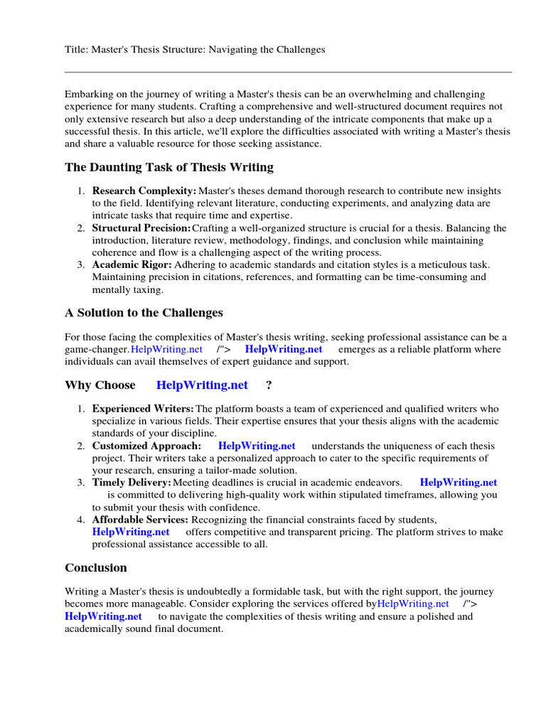 Masters Thesis Structure | PDF