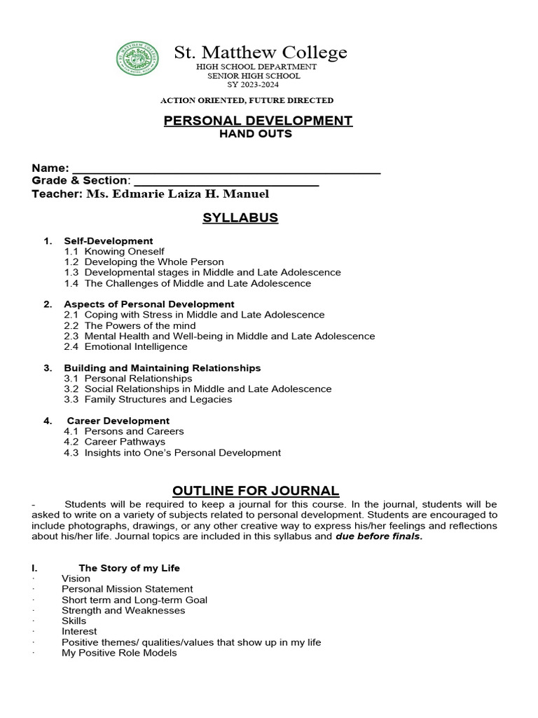 Copy Handouts - PD 1 | PDF | Adolescence | Stress (Biology)