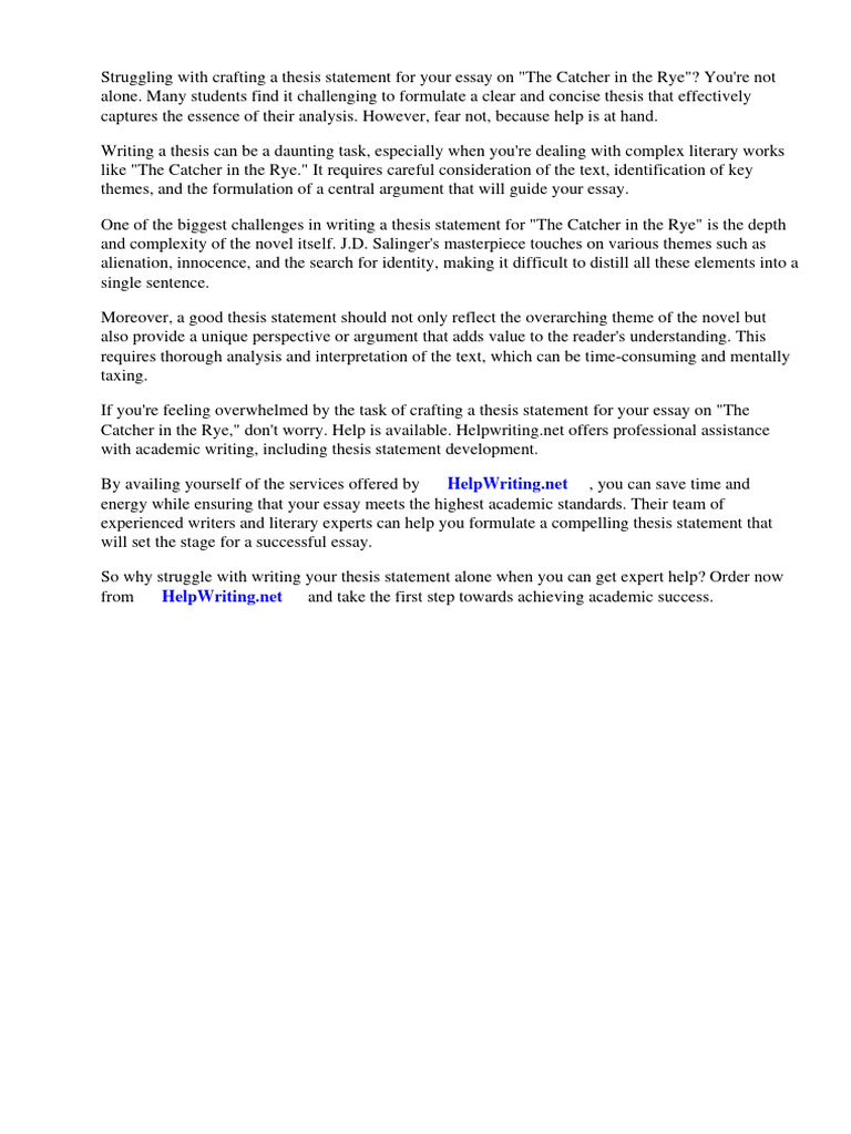 Thesis Statement Examples Catcher Rye | PDF