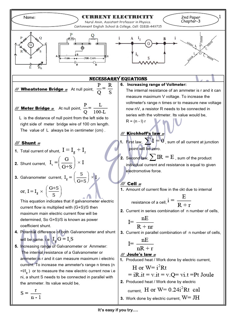 Current Electricity-Basic by Nurul Amin Sir | PDF | Electrical ...