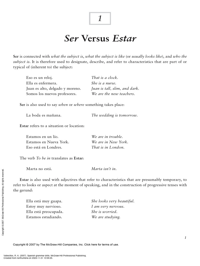1 Ser Versus Estar) | PDF | Language Mechanics | Grammar