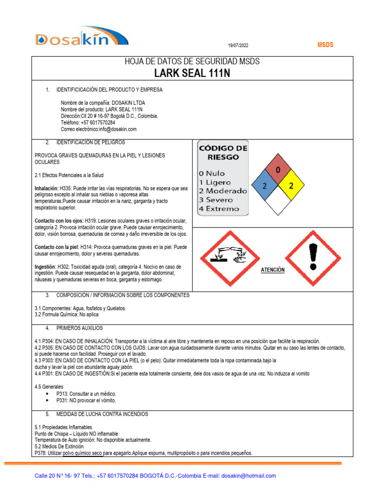 Ficha de datos de seguridad FaxLSeal111N | PDF | Quemar | Combustión