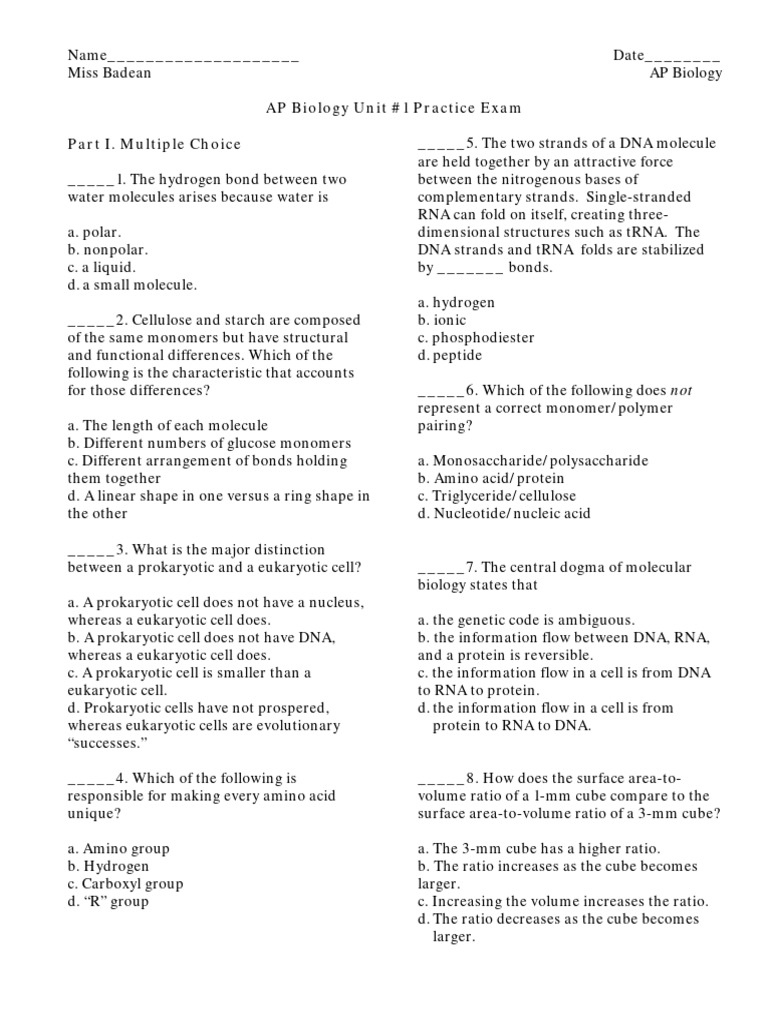 AP Practice Test Unit 1 2017 | PDF