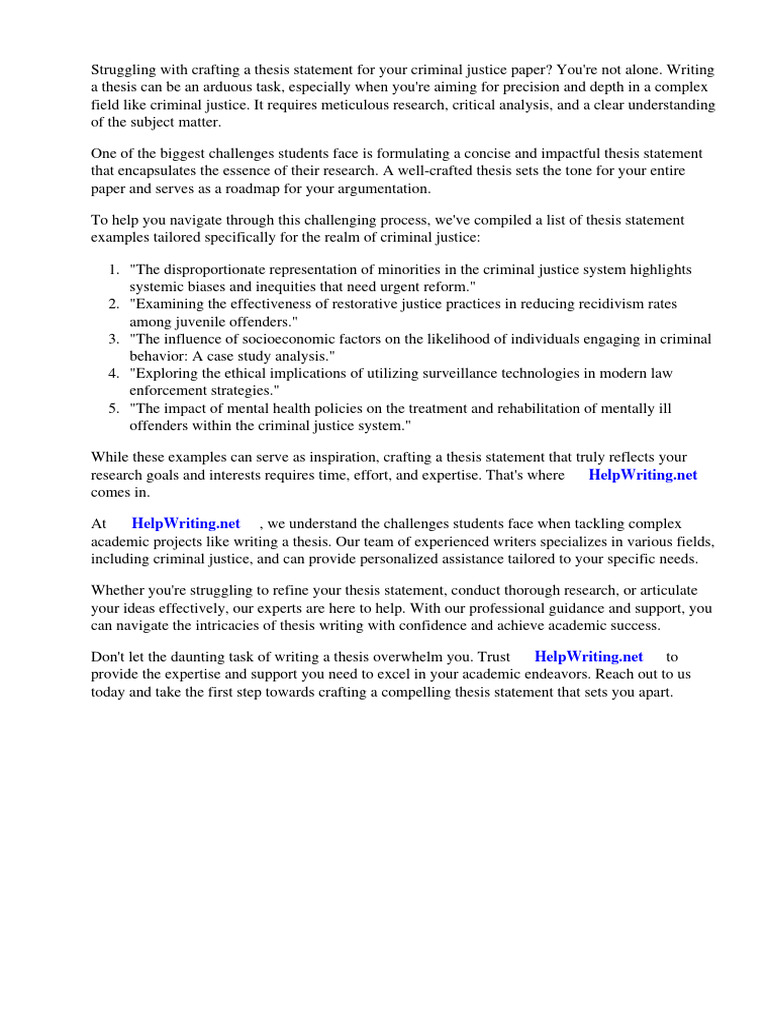 Thesis Statement Examples For Criminal Justice | PDF