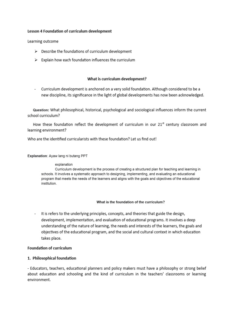 Lesson 4 Foundation of Curriculum Development | PDF | Curriculum | Learning