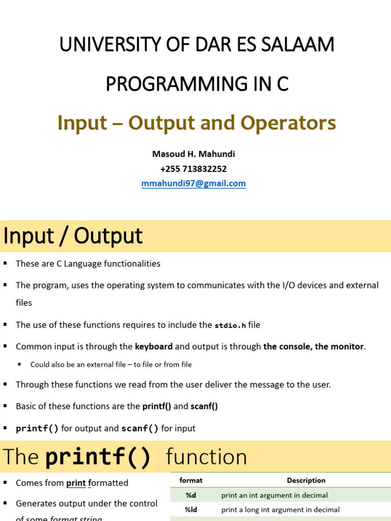Lecture 2 - Input - Output and Operators | PDF | Parameter (Computer Programming) | Computer ...