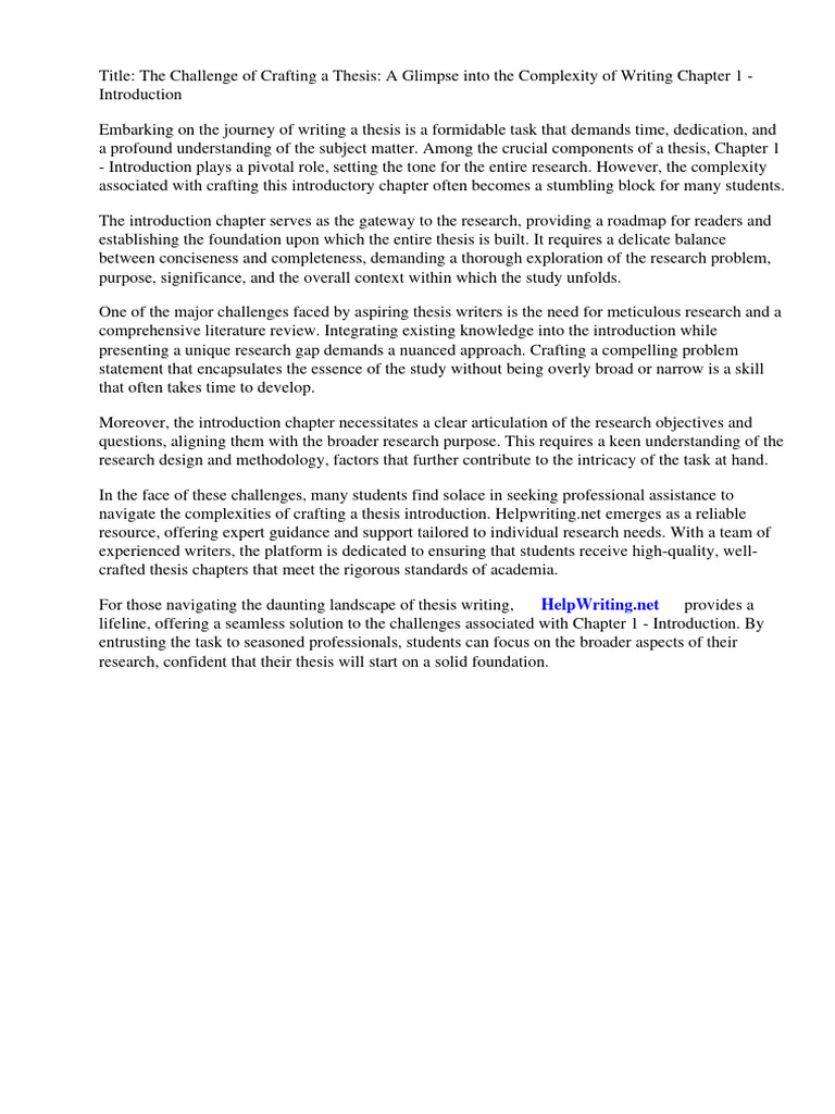 Thesis Sample Chapter 1 Introduction | PDF | Thesis | Essays