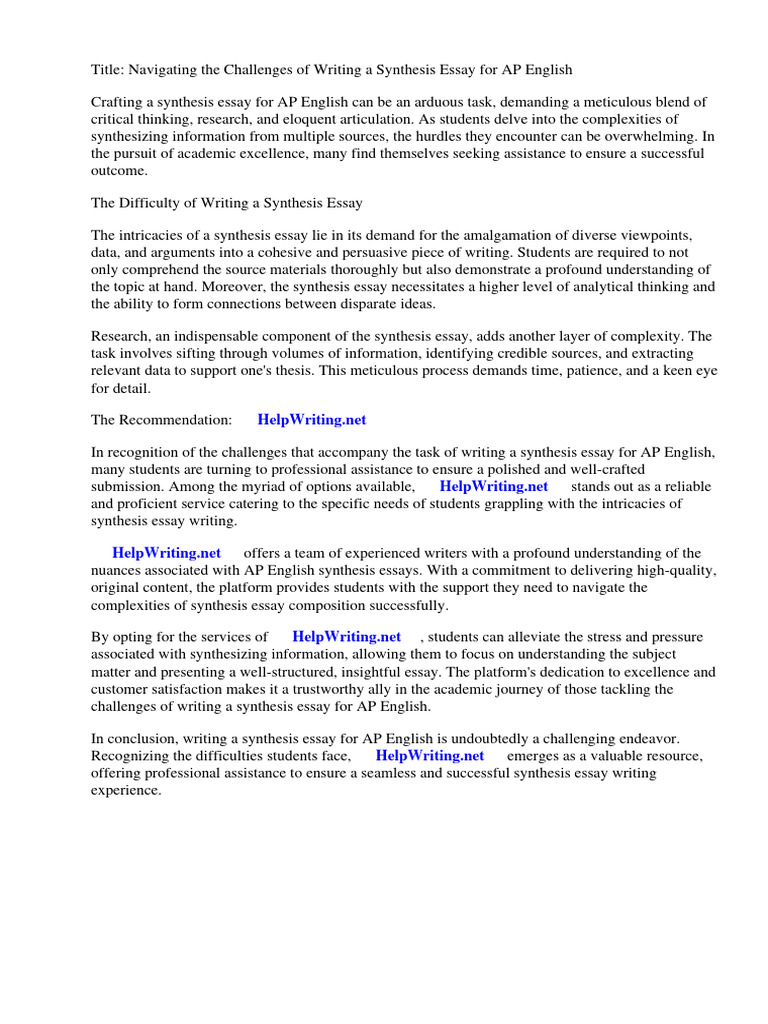 AP English Synthesis Essay Guide | PDF | Essays | Dialectic