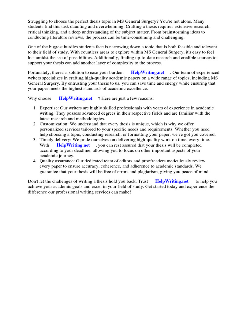 Surgery Thesis Topic Help | PDF