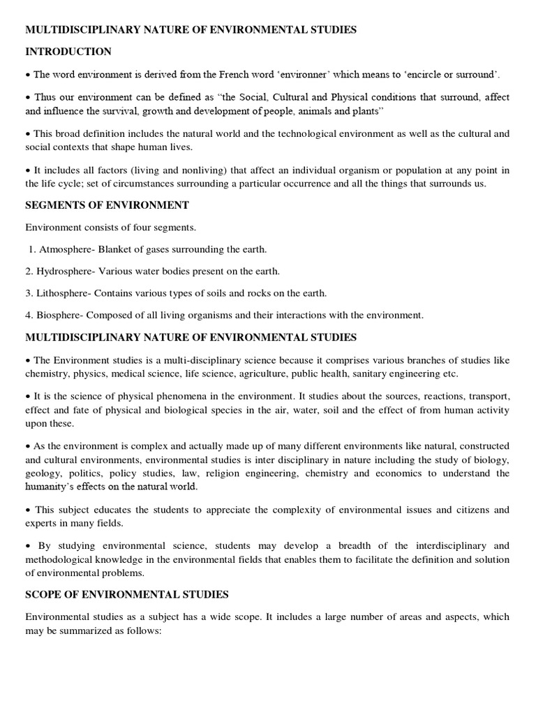 Multidisciplinary Nature of Environmental Studies | PDF | Natural Environment | Earth Sciences