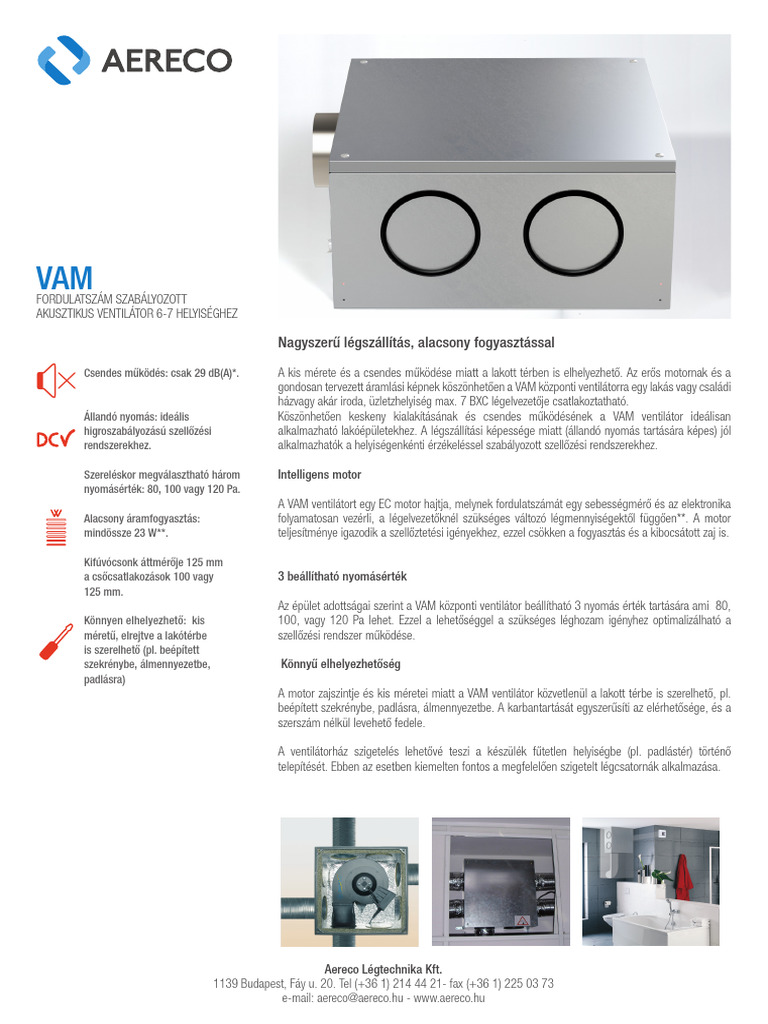 Aereco VAM Ventilator Muszaki Adatlap | PDF