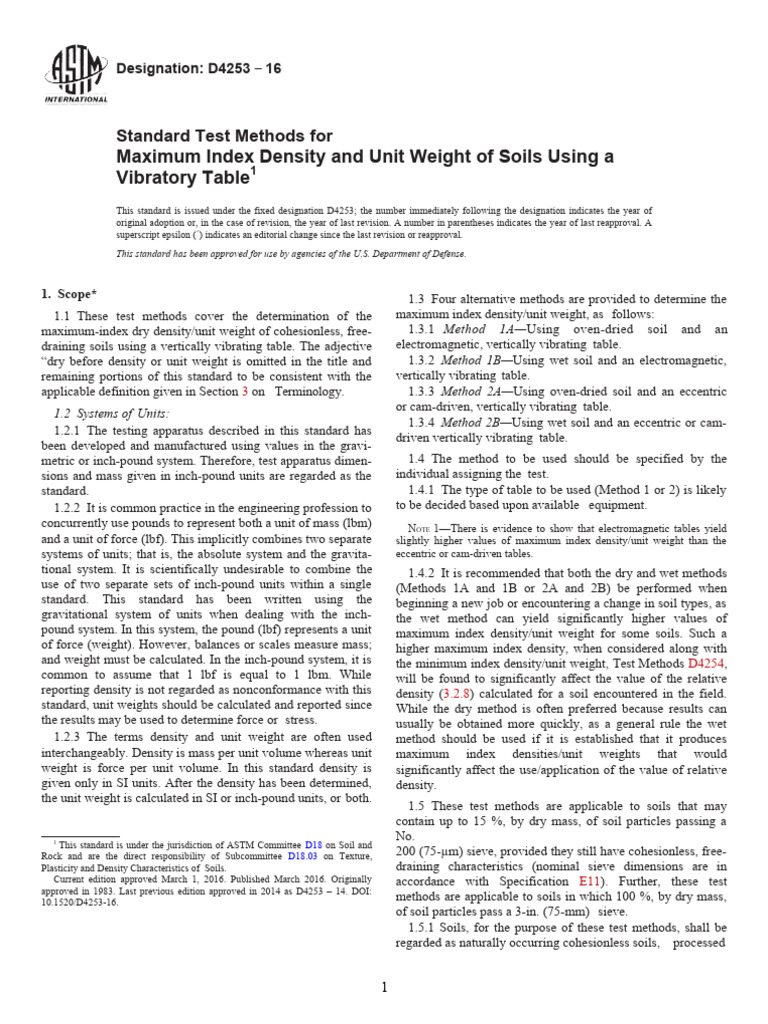 ASTM D4253-16 Maximum Index Density and Unit Weight of Soil Using A ...