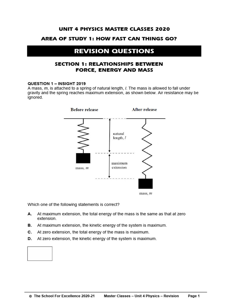 VCE MC2 2020 Unit 4 Physics Revision Part 4 Motion Questions FINAL SEC | Download Free PDF ...