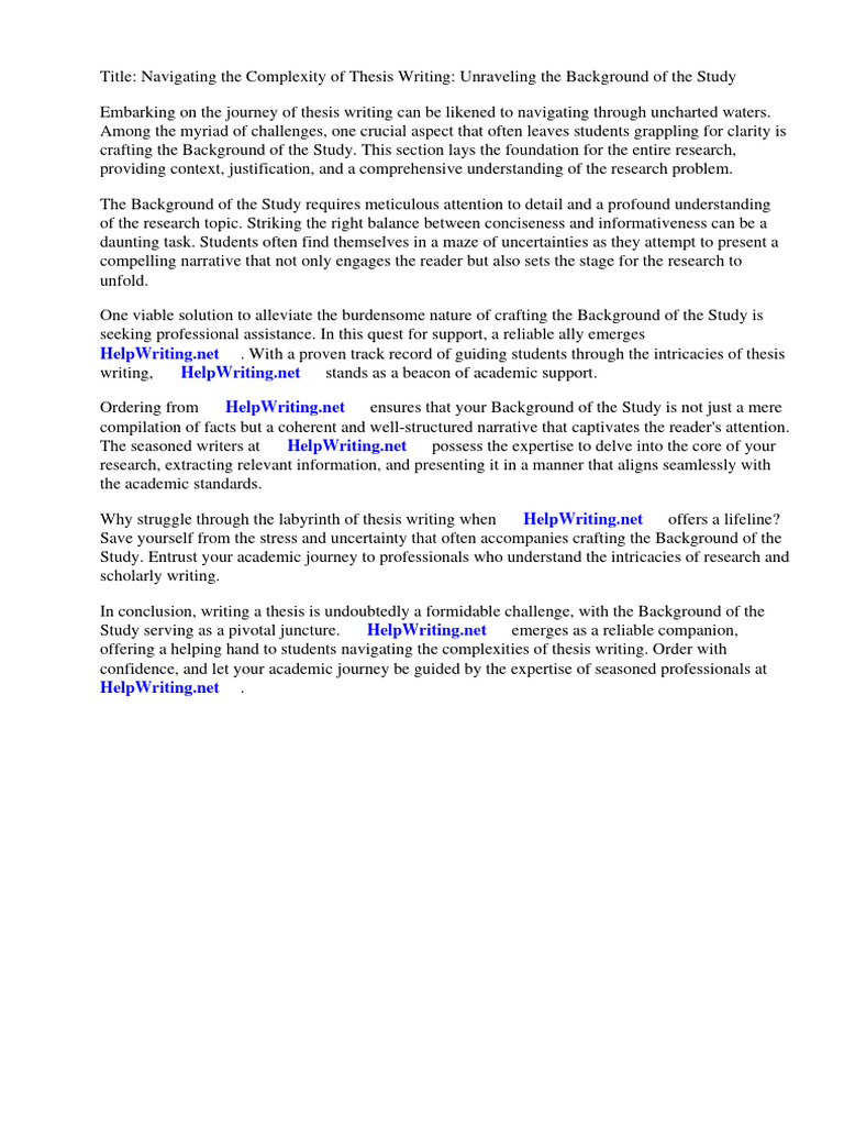 Example of Background of The Study in Thesis Writing | PDF | Career ...
