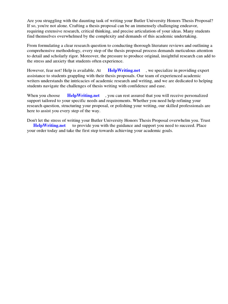 Butler University Honors Thesis Proposal | PDF | Thesis | Essays
