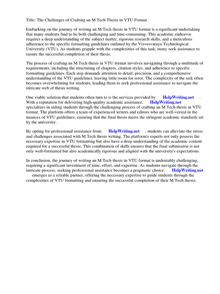 M Tech Thesis Format Vtu | PDF | Thesis | Expert