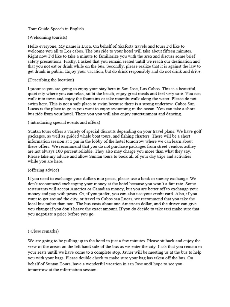 Tour Guide Speech in English | PDF