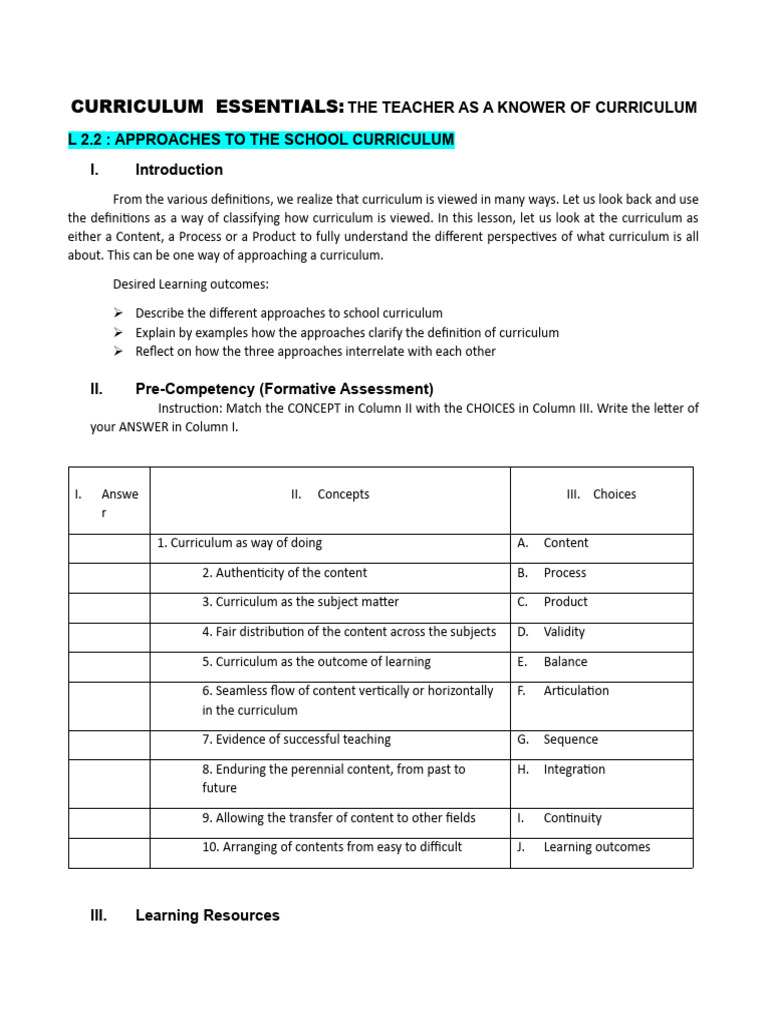L 2.2 Educ 4 The Teacher and The School Curriculum - 044817 | Download Free PDF | Curriculum ...