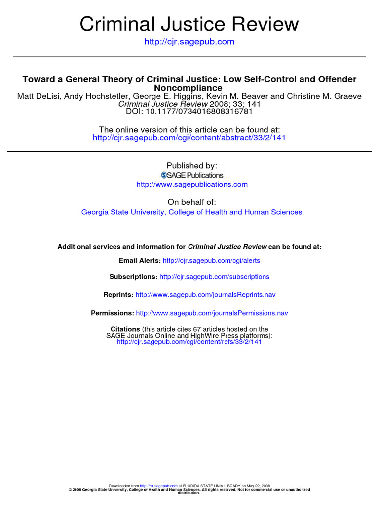 Criminal Justice Review: Noncompliance Toward A General Theory of ...