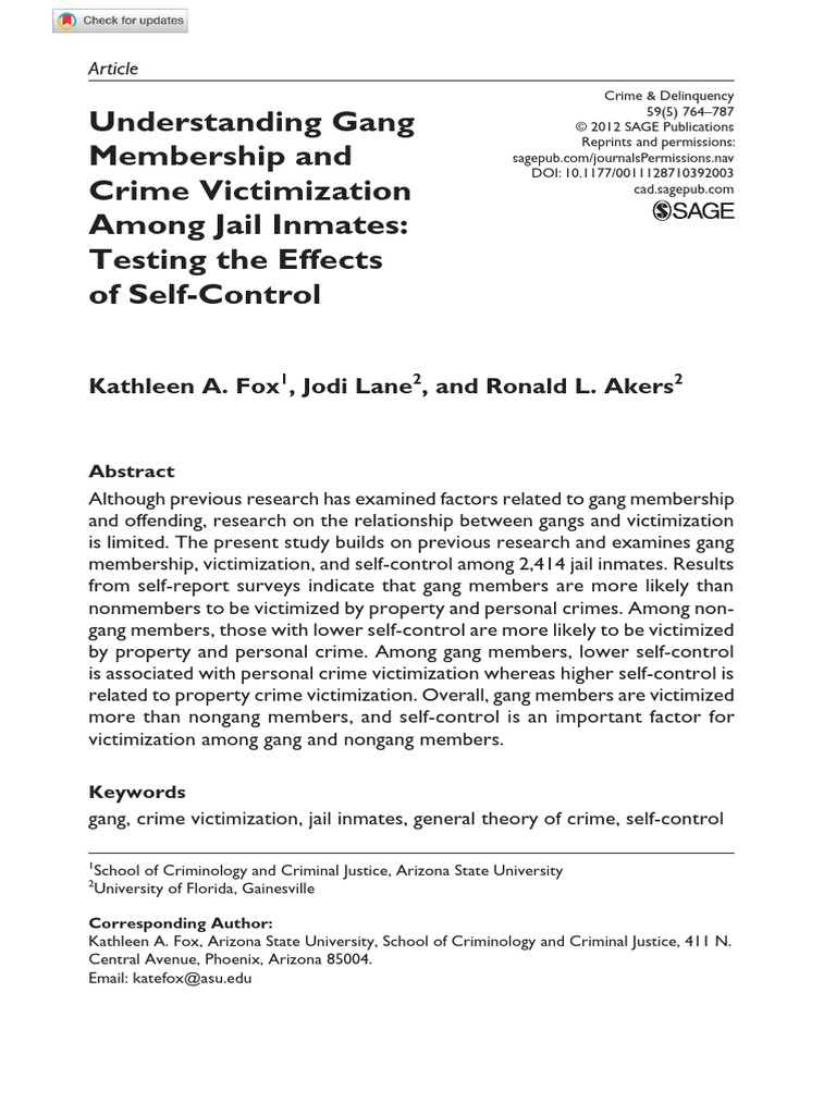 Fox Et Al 2010 Understanding Gang Membership and Crime Victimization ...