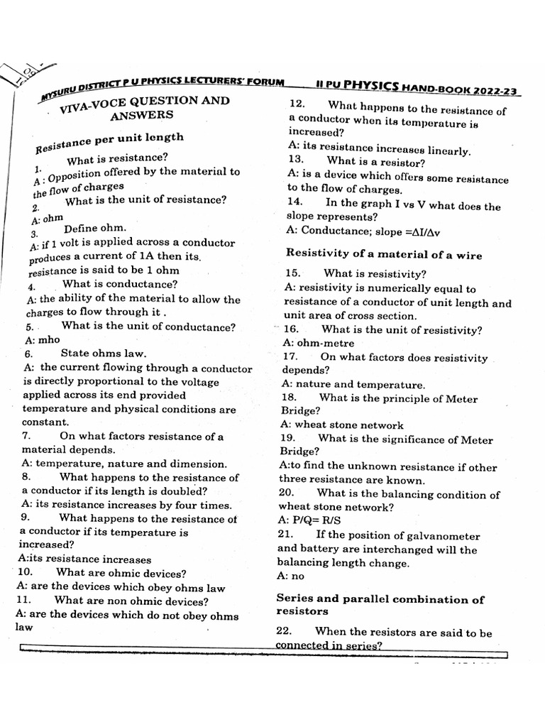 Ii Pu Physics Viva Questions | PDF