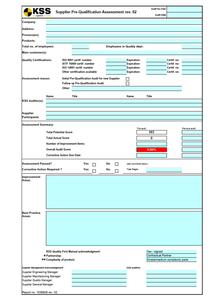 Supplier Pre-Qualification Assessment Form - Rev.02 | PDF | Audit | Iso ...