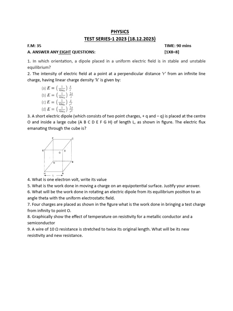 2023 TEST 1 (Unit 1&2) | PDF | Electrical Resistivity And Conductivity ...