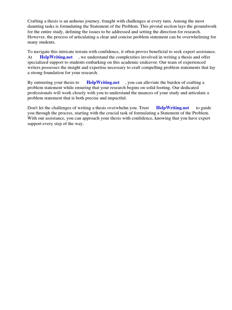 Writing Statement of The Problem in Thesis | PDF | Evaluation | Thesis