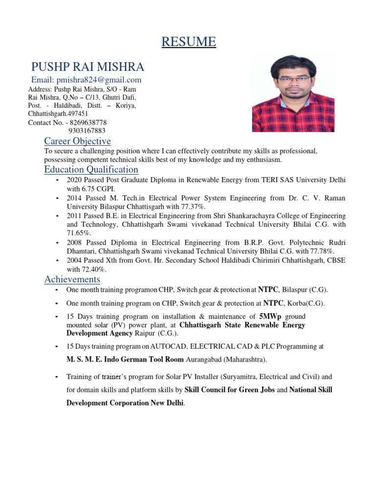 Resume: Pushp Rai Mishra | PDF