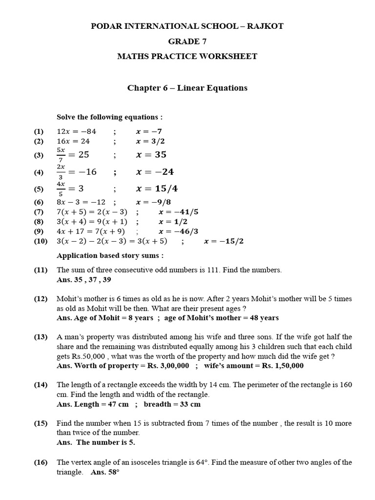 Grade 7 Maths Practice Worksheet | PDF | Area | Length