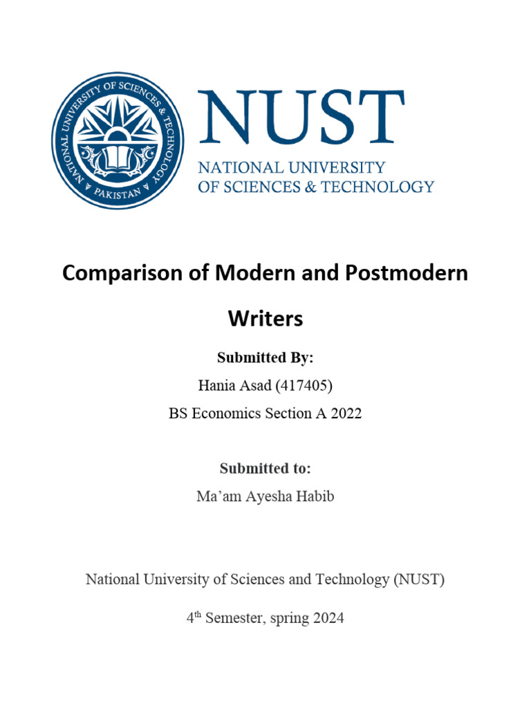 Comparison of Modern and Postmodern Writers Assignment | PDF