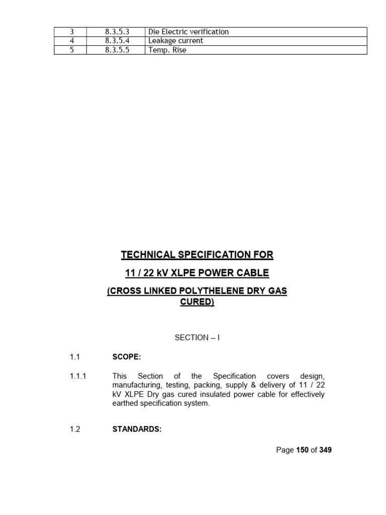 11/22 kV XLPE Power Cable Specification | PDF | Insulator (Electricity) | Electrical Conductor