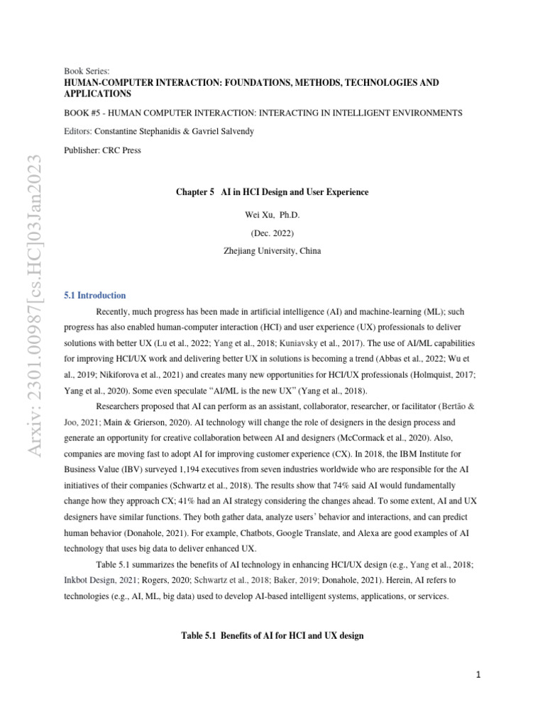 Xu - 2023 - AI in HCI Design and User Experience | PDF | Human–Computer ...