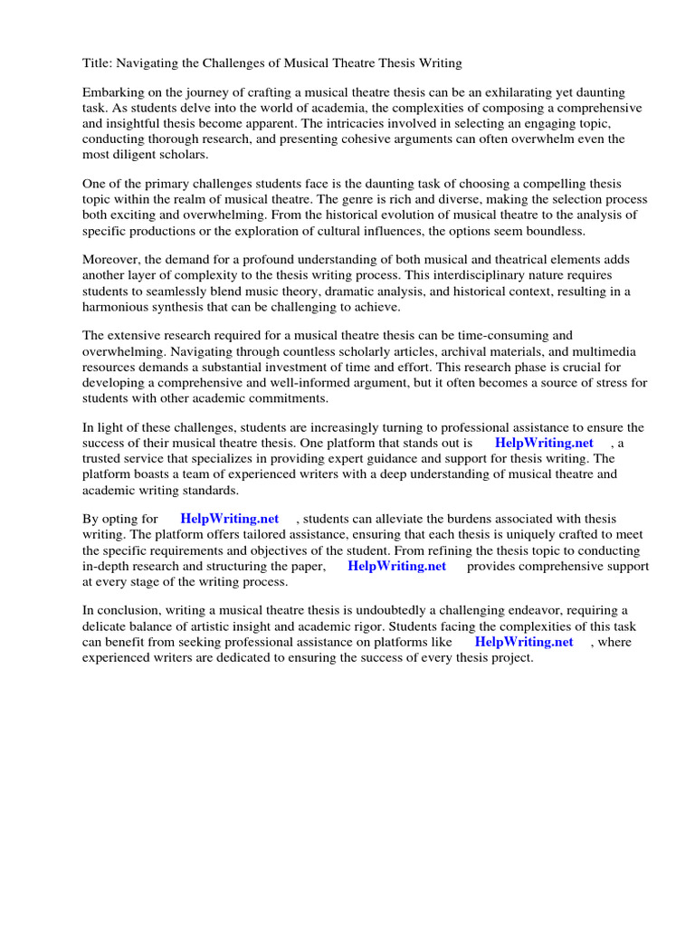 Musical Theatre Thesis Topics | PDF | Thesis | Theatre