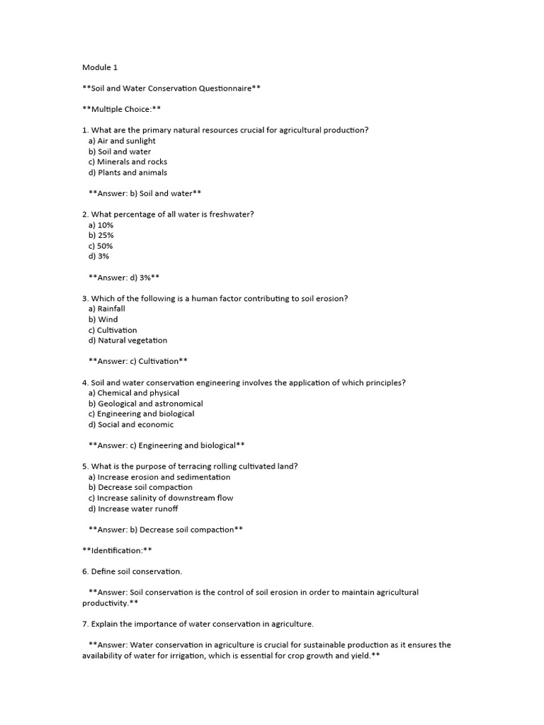 Soil and Water Conservation Quiz | PDF | Erosion | Surface Runoff