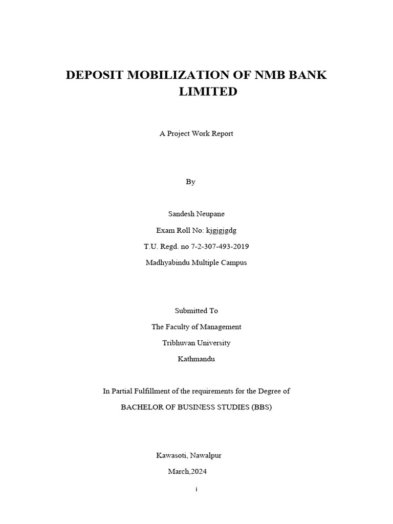 Deposit Mobilization of NMB Bank | PDF