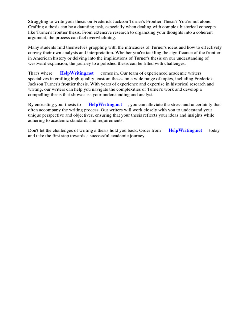 Frederick Jackson Turner Frontier Thesis Excerpts | PDF