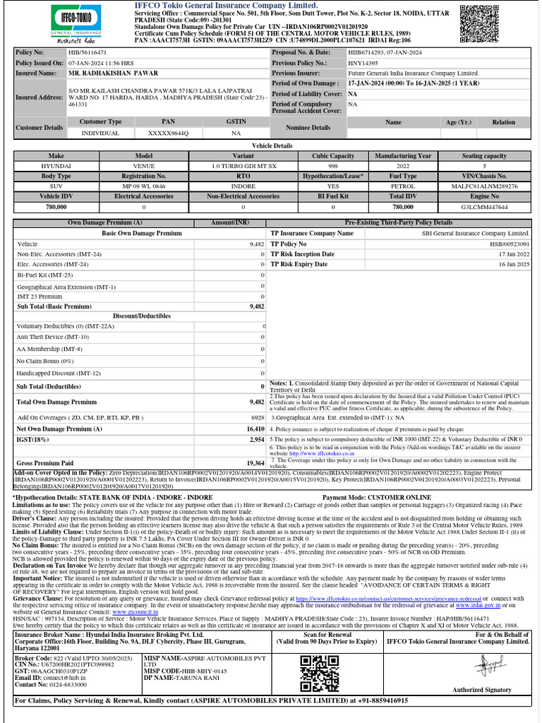 Policy Schedule | PDF | Insurance | Deductible
