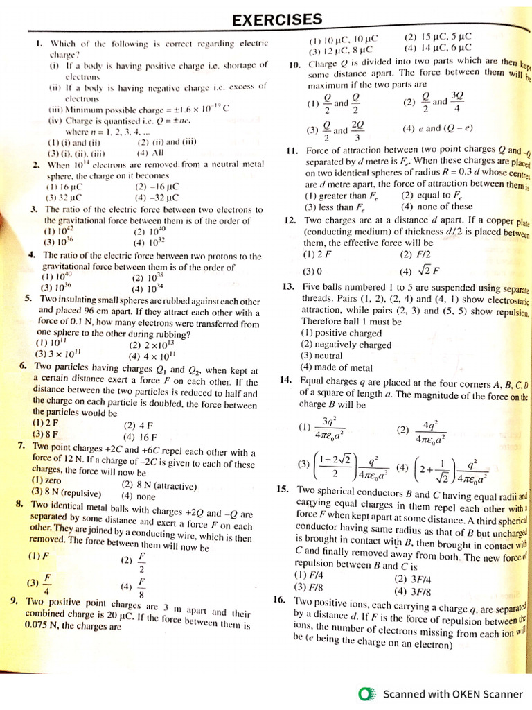 MCQ - Coulombs Force | PDF