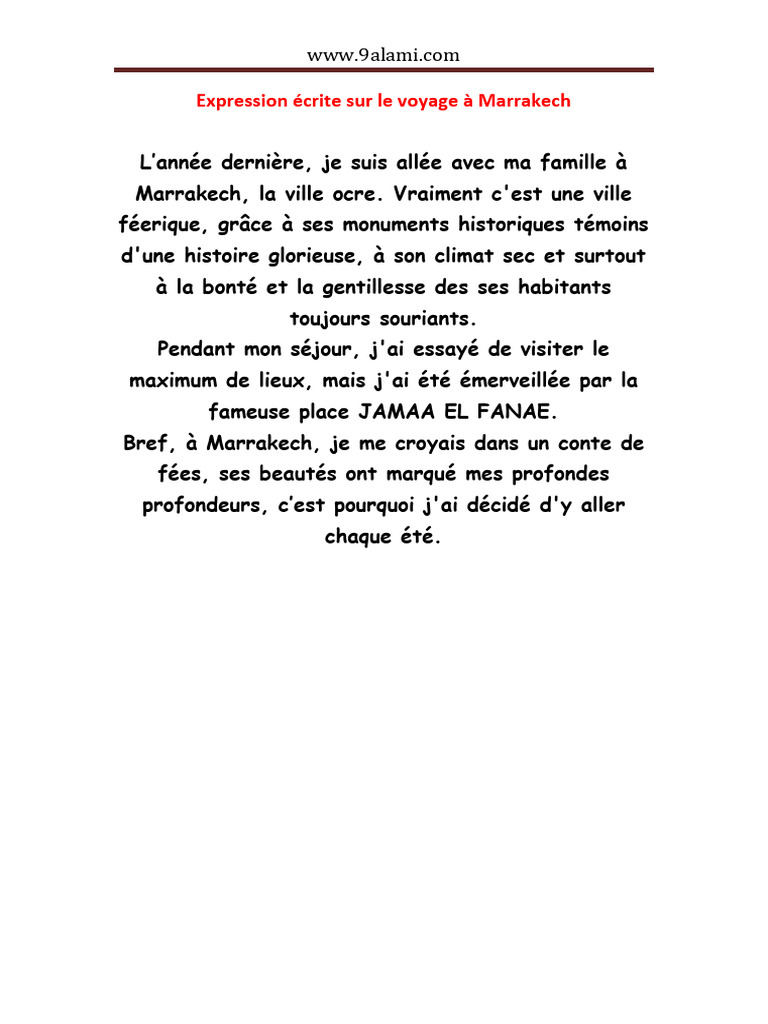 Expression Écrite Sur Le Voyage À Marrakech | PDF | Poésie