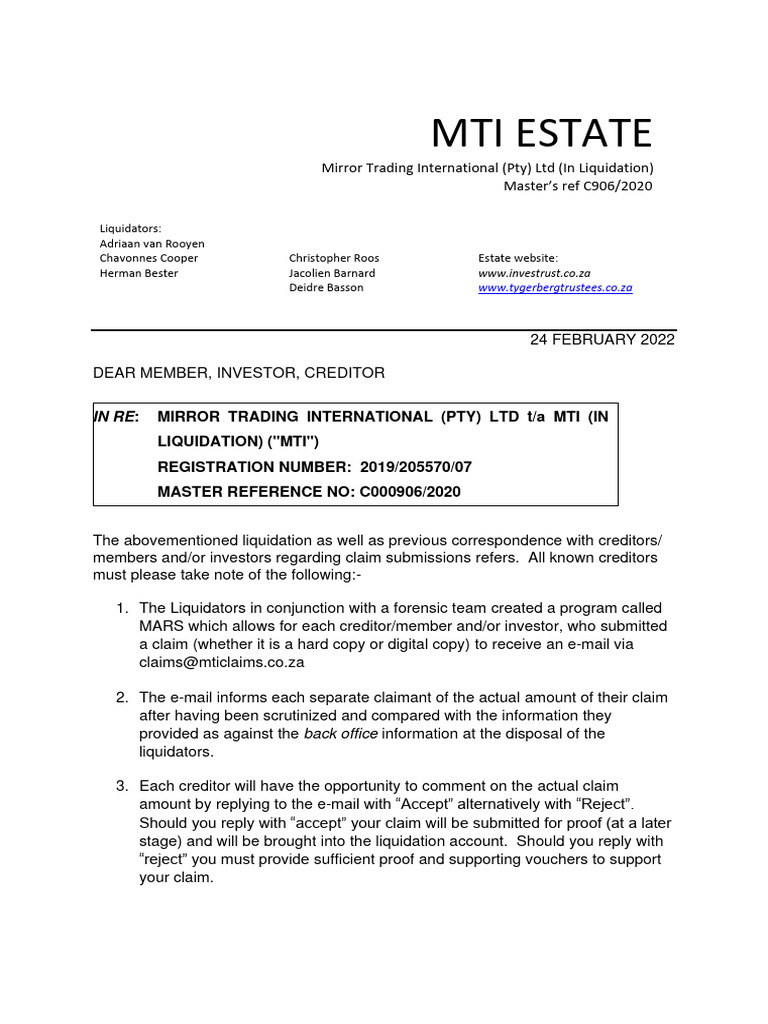 MTI Circular 24-02-2022 | PDF | Liquidation | Business Law