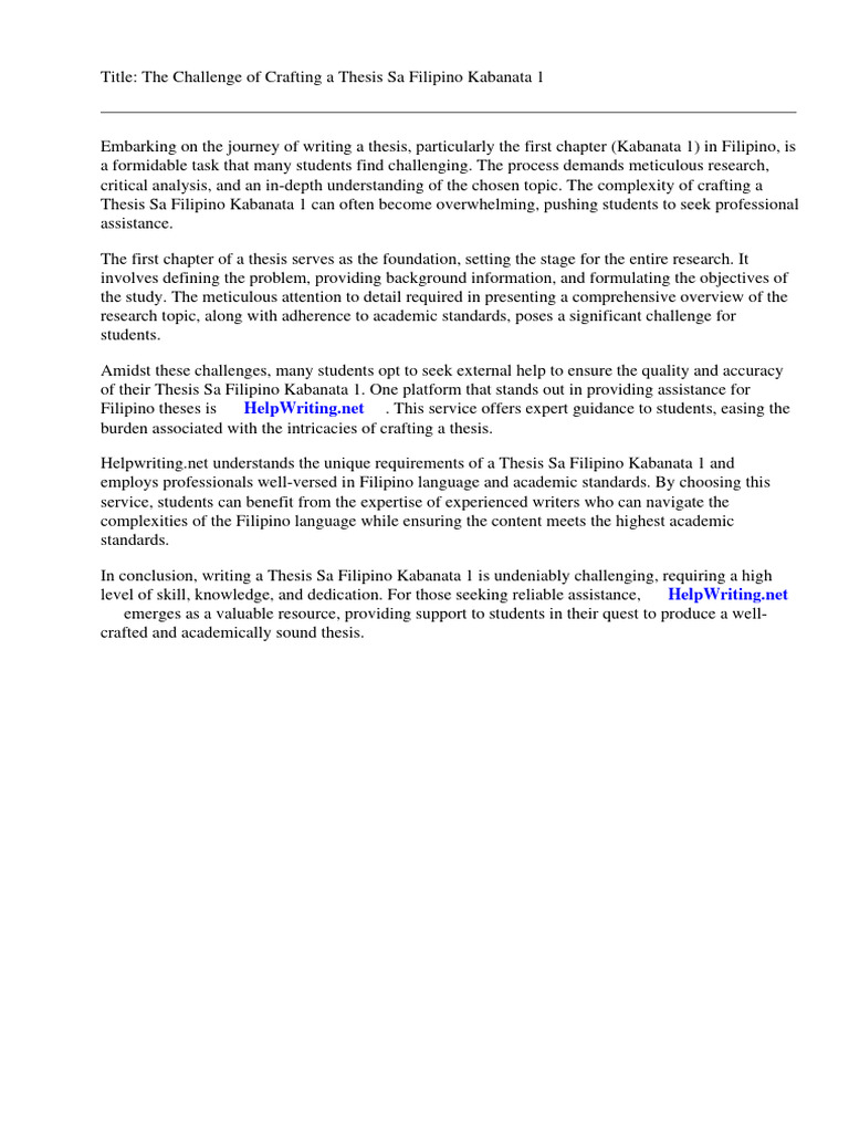 Thesis Sa Filipino Kabanata 1 | PDF | Tagalog Language | Expert